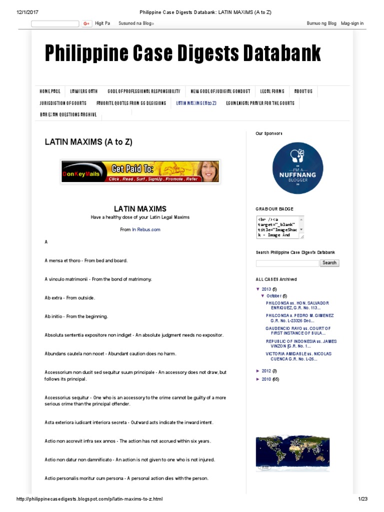 Philippine Case Digests Databank - LATIN MAXIMS (A To Z) | PDF ...