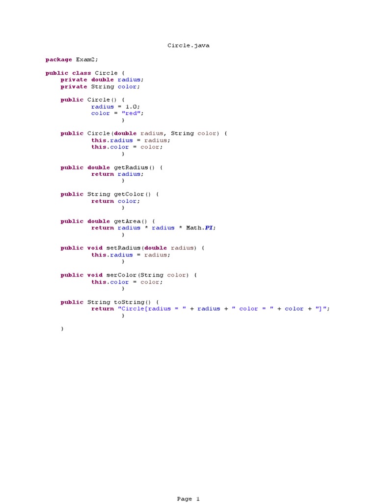Package Public Class Private Double Private Public: Radius Color | PDF