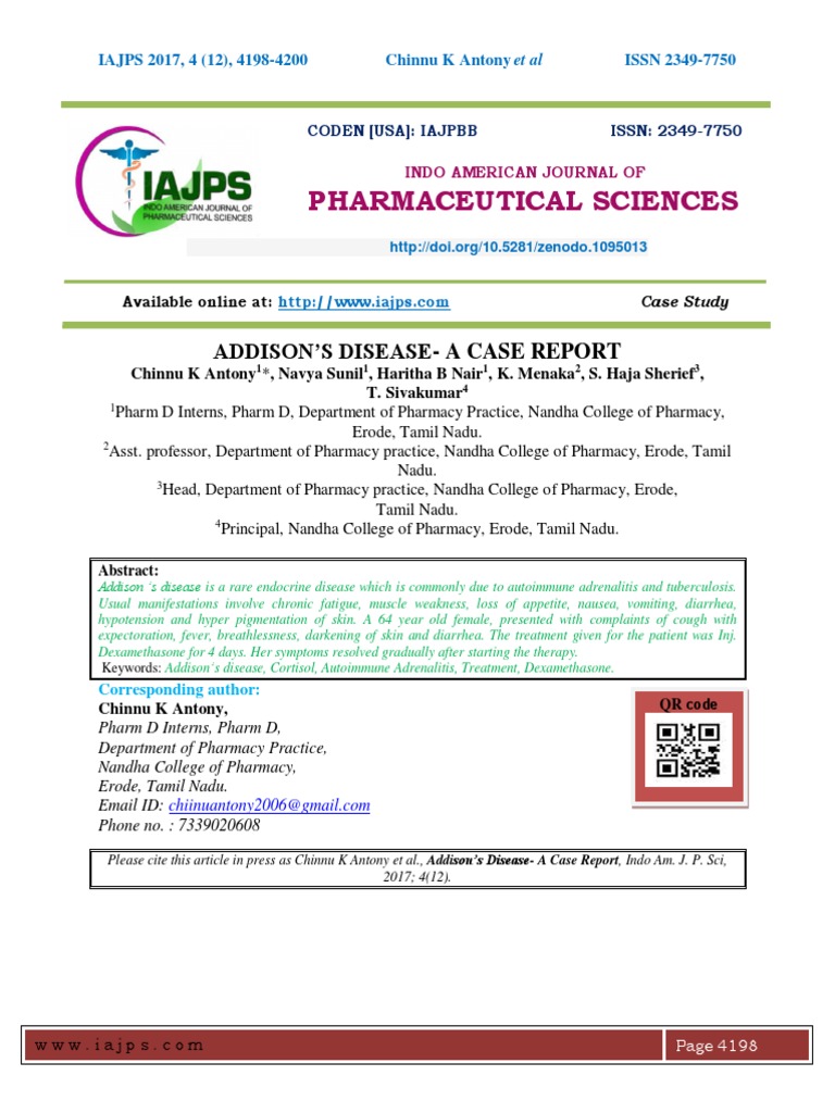 Addison's Disease - A Case Report | PDF | Adrenal Gland | Anemia