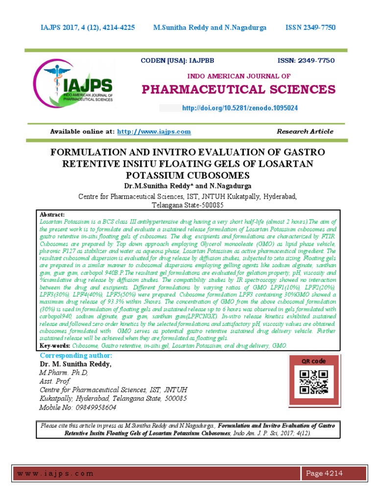 Formulation And Invitro Evaluation Of Gastro Retentive Insitu Floating Gels Of Losartan