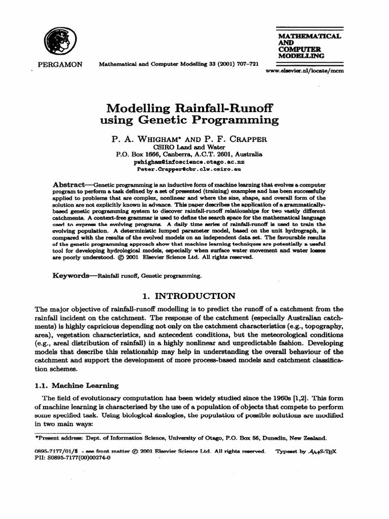 Modelling Rainfall-Runoff Using Genetic Programming: A A Set A | PDF | Mathematical Model ...