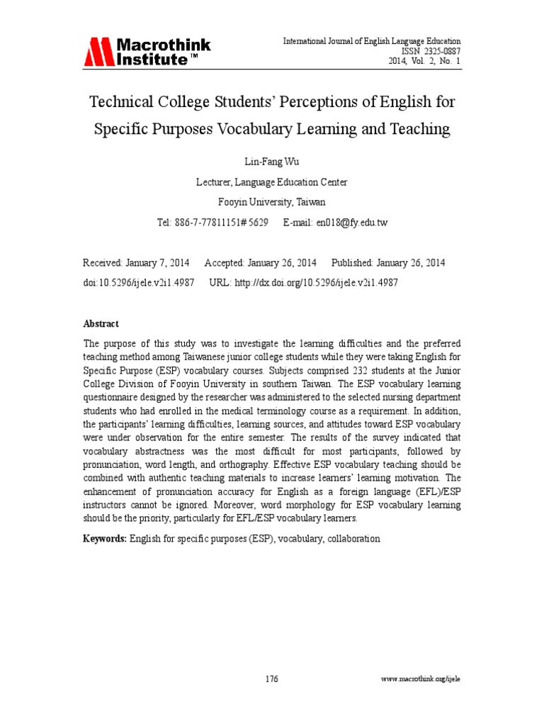 ESP Technical School | PDF | Vocabulary | Language Education