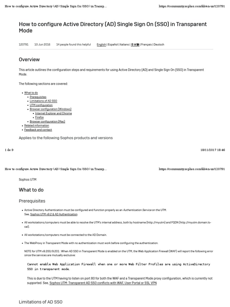 How To Configure Active Directory (AD) Single Sign On (SSO) in Transparent Mode | PDF | Proxy ...