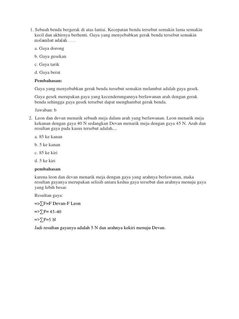 Soal Gaya Dan Gerak | PDF
