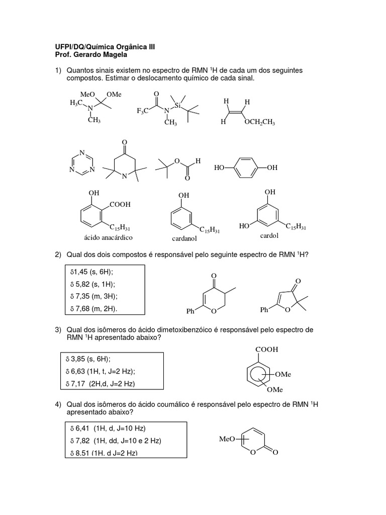 Exercícios de RMN 1H Magela | PDF | Química Orgânica | Química