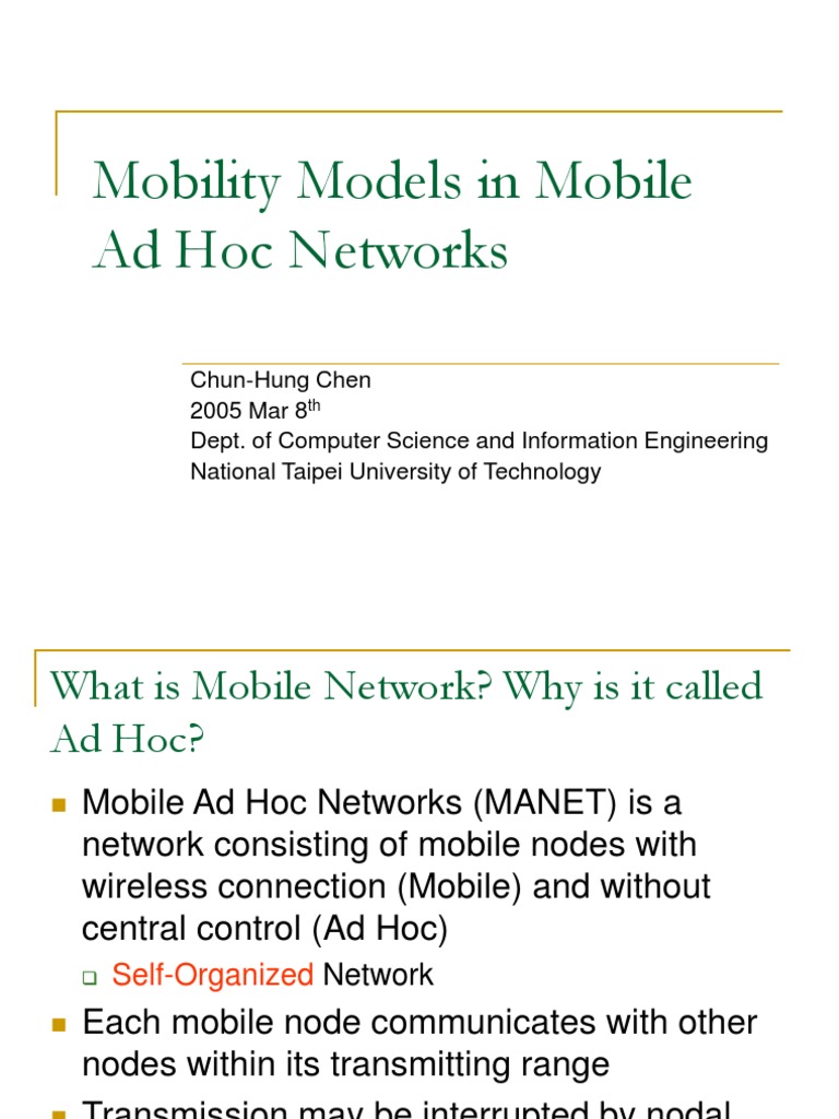 Mobility Models in Mobile Ad Hoc Networks | PDF | Wireless Sensor ...