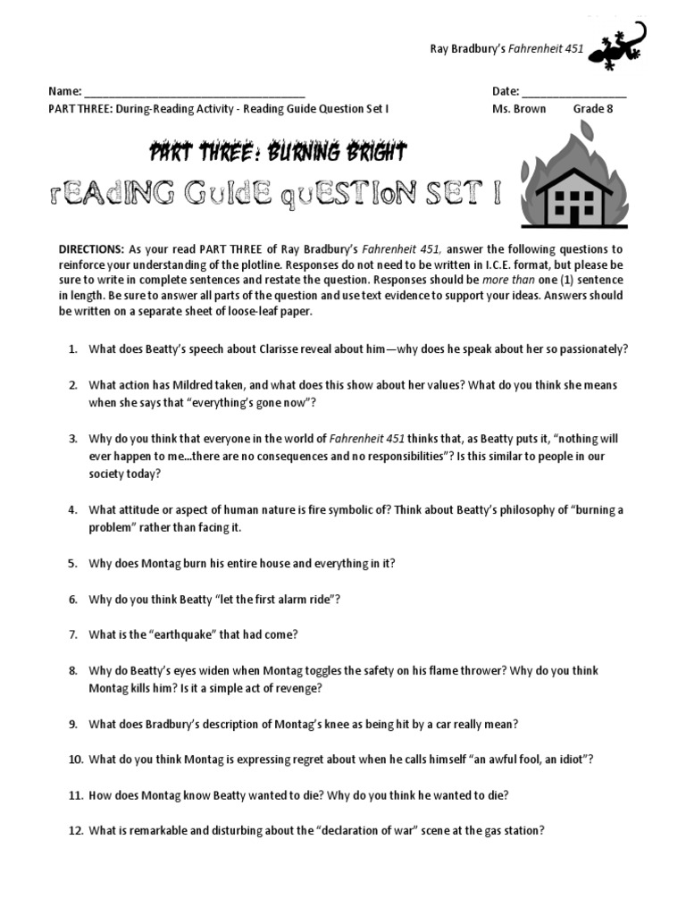 Fahrenheit 451 Reading Guide Questions | PDF | Science | Philosophical ...