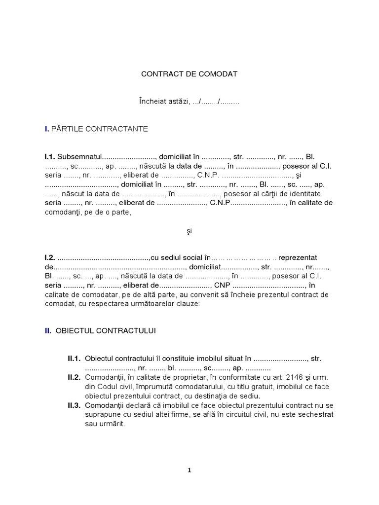 Model Contract De Comodat Auto