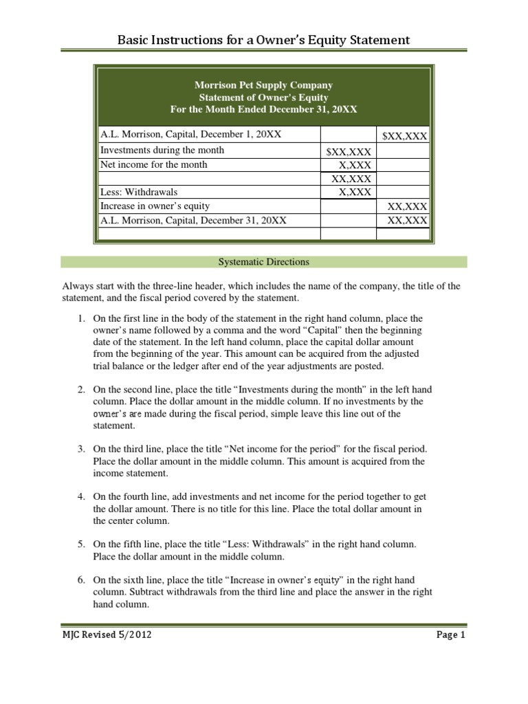 Owners Equity Statement Form Instructions | PDF