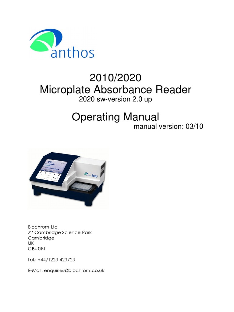 2010 - 2020 Microplate Absorbance Reader 2020 Sw-Version 2.0 Up ...