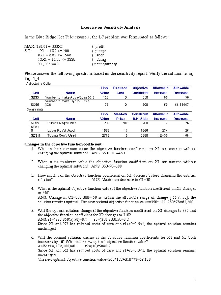Chap4 Exercise On Sensitivity Analysis Solution | Pdf | Mathematical 