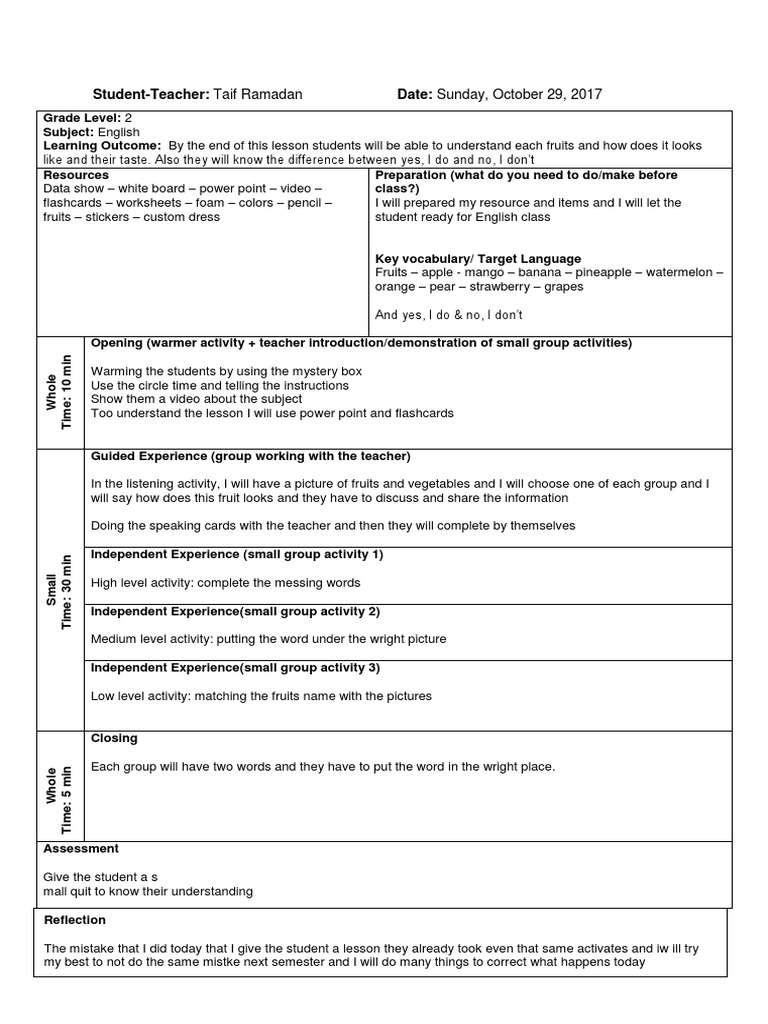 1 Lesson Plan | PDF | Lesson Plan | Education Theory