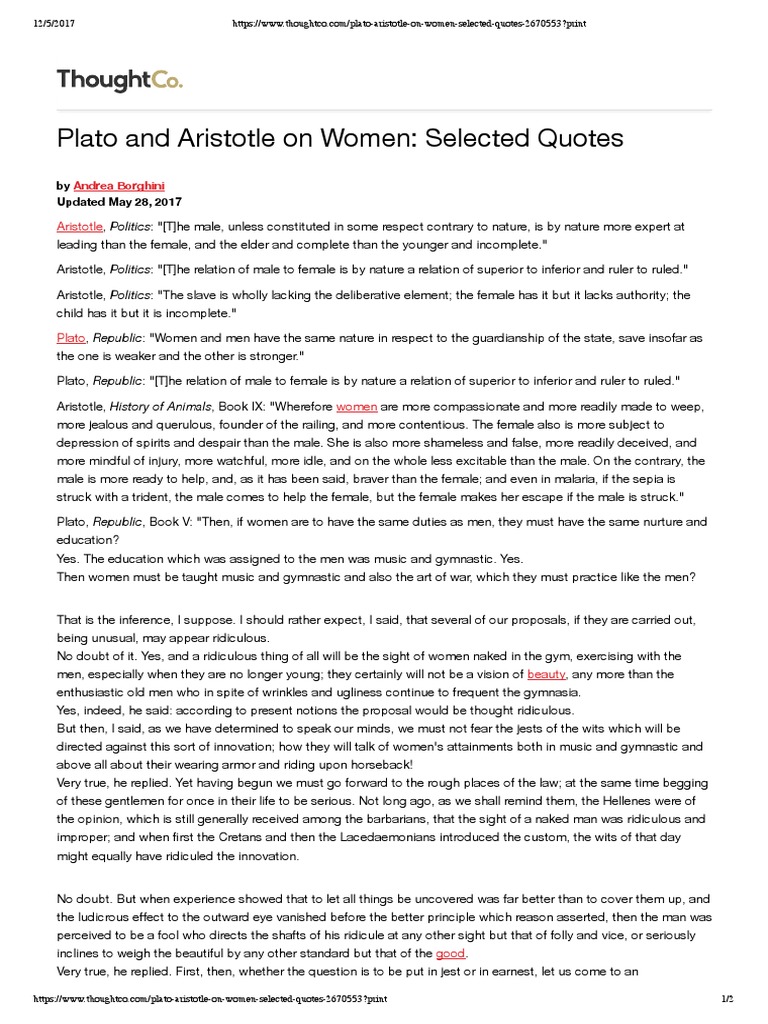 Plato and Aristotle On Women | PDF | Plato | Epistemology