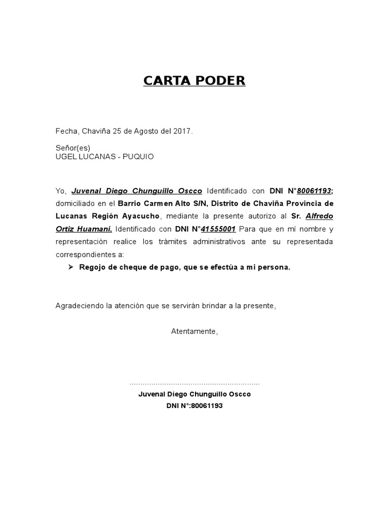 Carta Poder CHEQUE
