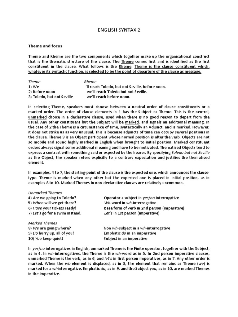 English Syntax 2 | PDF | Clause | Subject (Grammar)