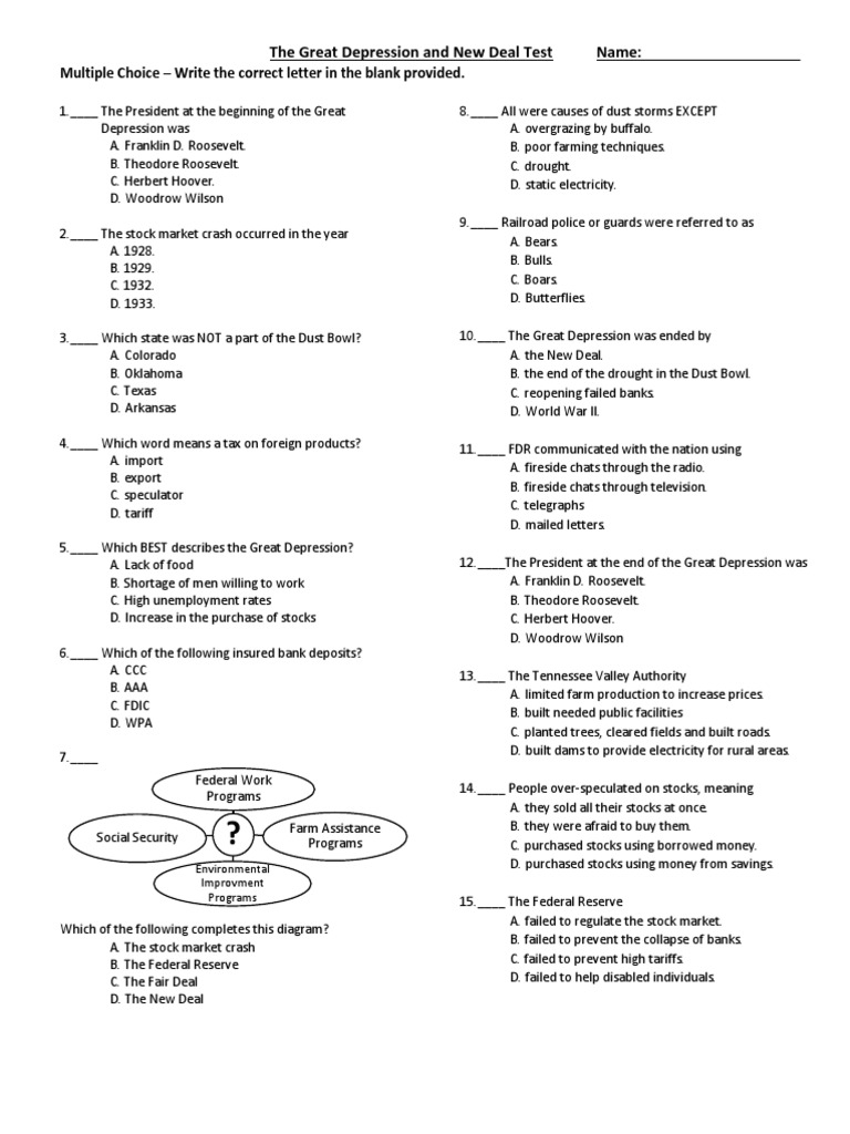 The Great Depression and New Deal Test | PDF | New Deal | Dust Bowl