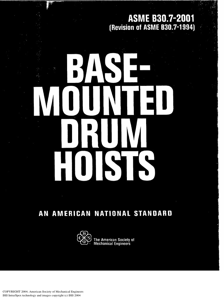 Asme B30 7 2001 Base Mounted Drum Hoists | PDF | Non Profit Organizations | Mechanical Engineering