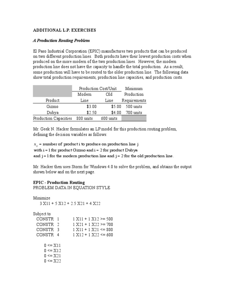 Additional Lp Exercises Pdf Mathematical Optimization Linear Programming