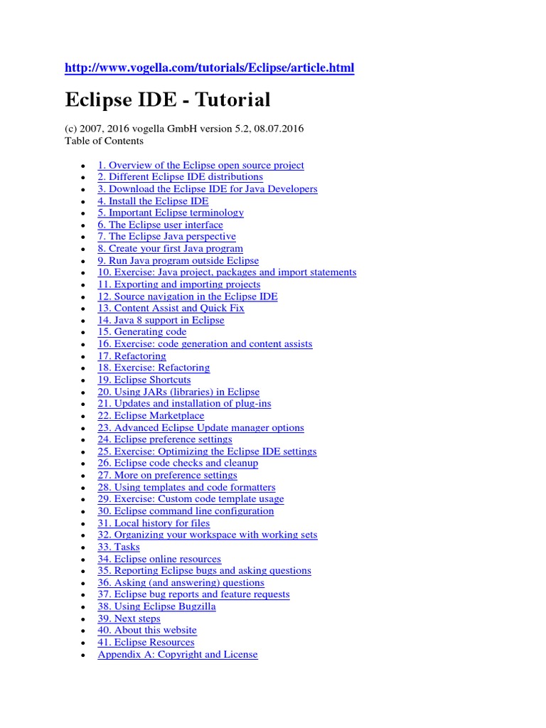 Eclipse IDE Java Tutorial - Lars Vogel - Vogella | PDF | Eclipse (Software) | Java (Programming ...