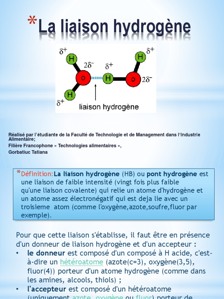La Liaison Hydrogène | PDF | Liaison hydrogène | Liaison chimique