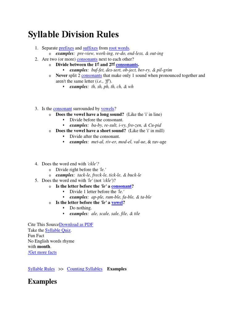 Syllable Division Rules | PDF