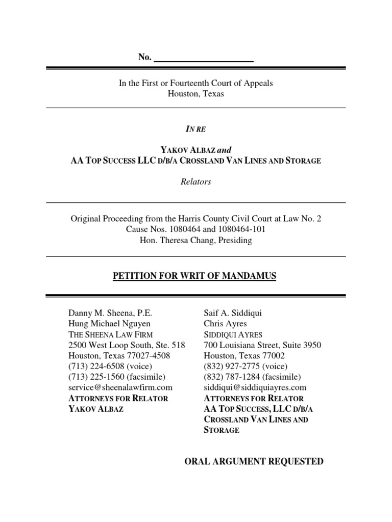 Petition For Writ of Mandamus, 01-17-00910-CV | PDF | Mandamus | Arbitration