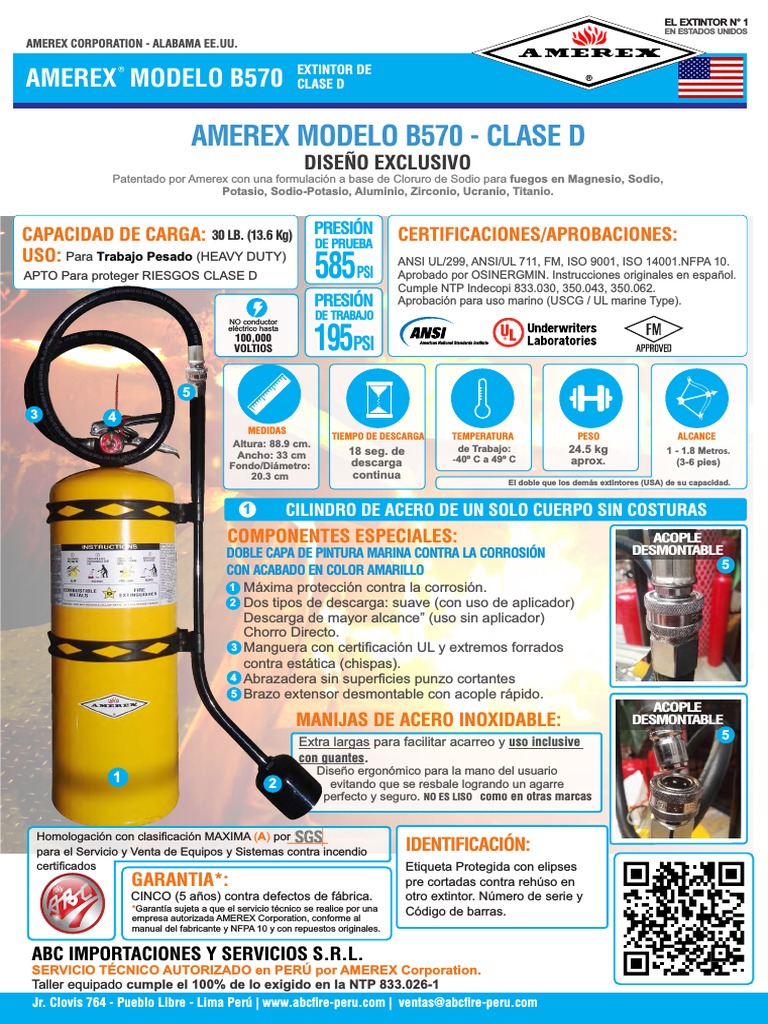 Ficha Tecnica Extintor Amerex Clase D 30 Libras Modelo B570 13 de Mayo ...