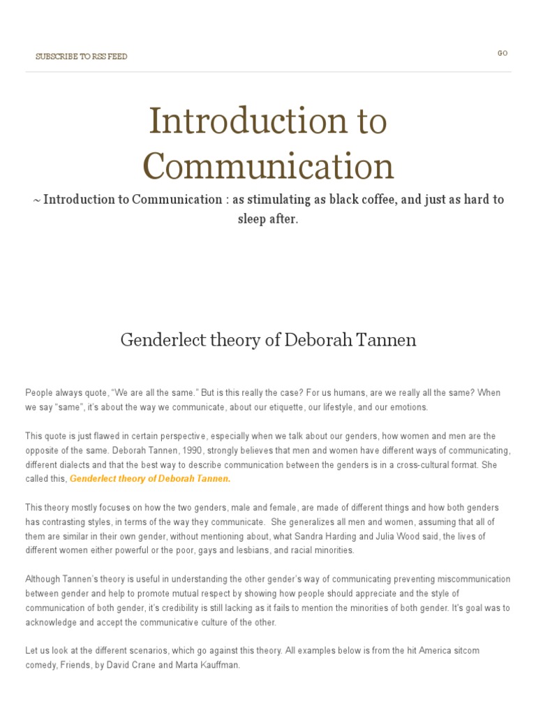 Introduction To Communication - Genderlect Theory of Deborah Tannen ...