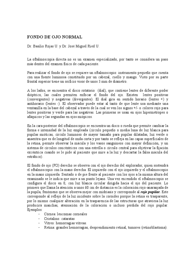Fondo de Ojo Normal | Descargar gratis PDF | Ojo humano | Oftalmología