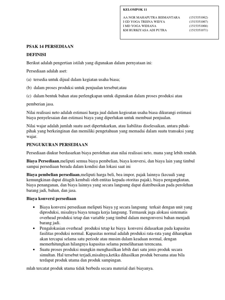 Pengantar PSAK 14 dan 16: Persediaan & Aset Tetap | PDF | Pengelolaan ...