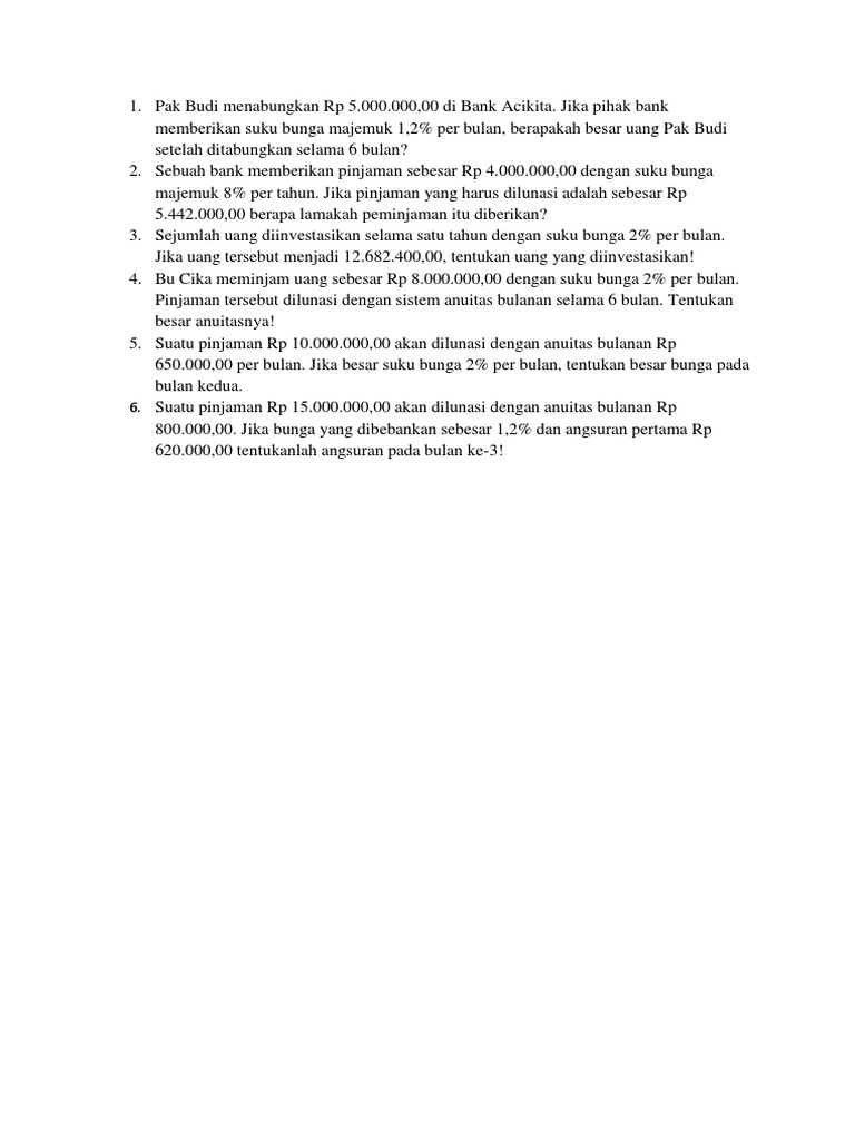 Perhitungan Anuitas dan Bunga Pinjaman | PDF