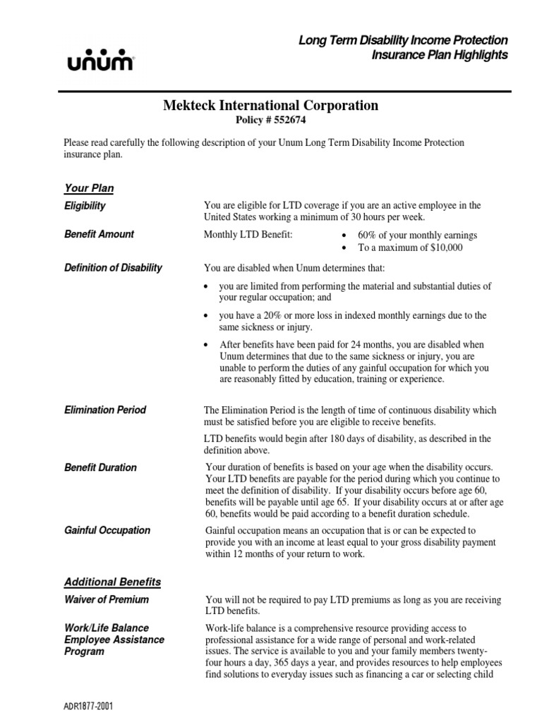 unum ltd 12 17 | Employee Benefits | Disability