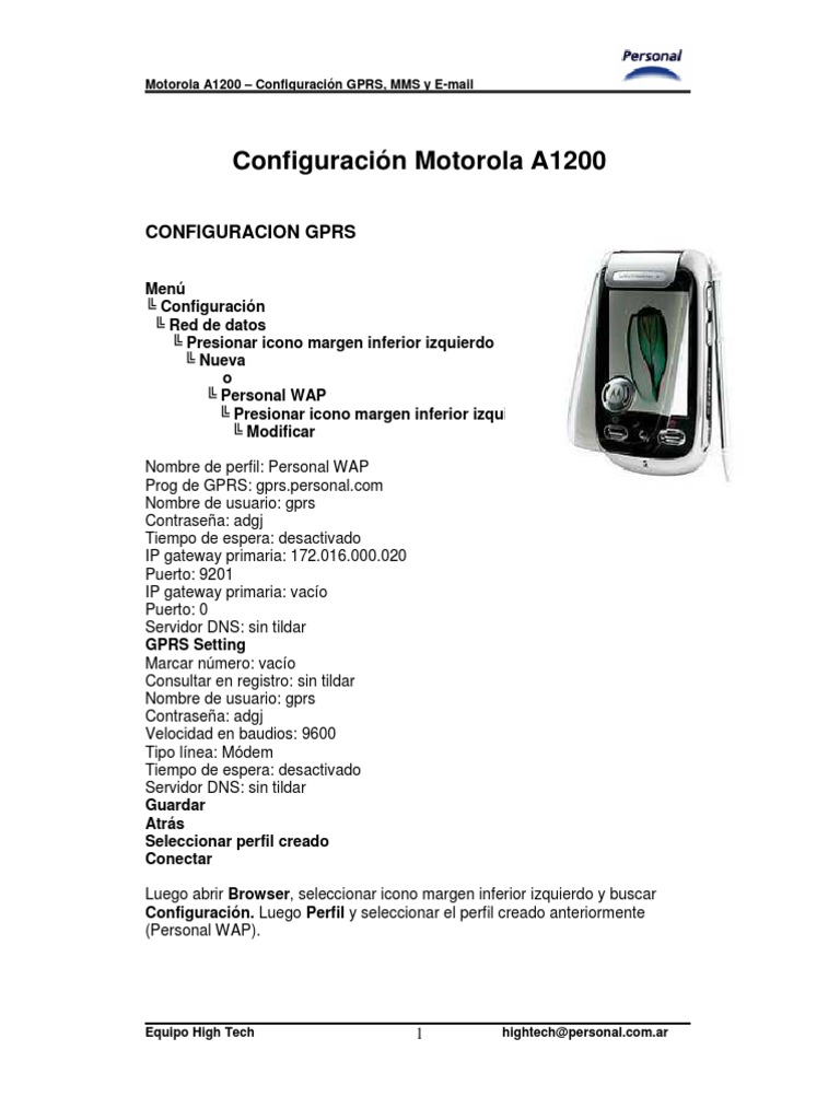 Configuraciones Motorola A1200 | PDF | Servicio de Mensajes Multimedia | paquete general de ...