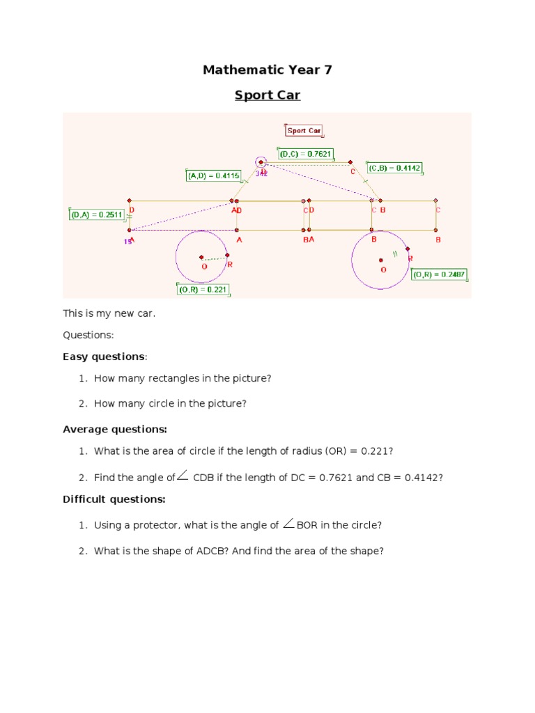 Year 7 Math Questions and Car Overview | PDF | Teaching Methods & Materials