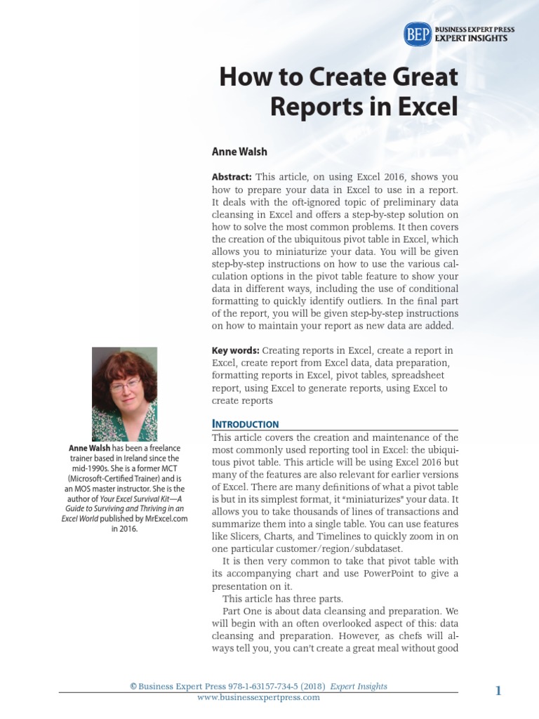How To Create Great Reports in Excel: Anne Walsh | PDF | Microsoft ...