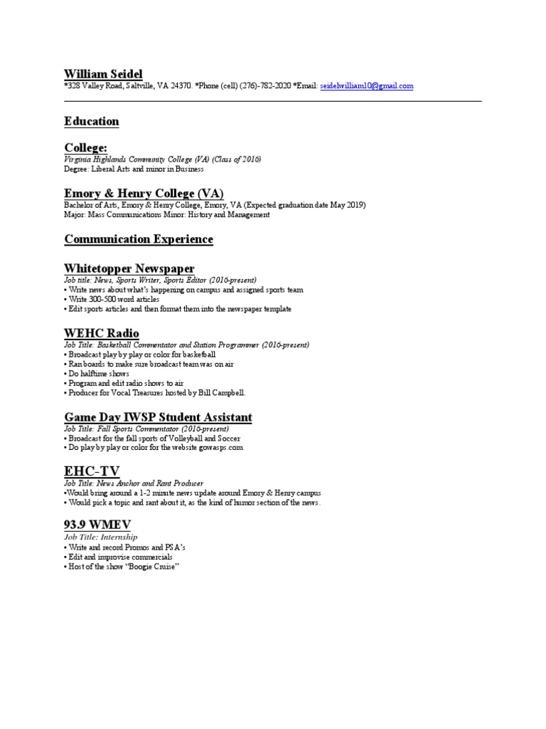 William Seidel Resume | PDF