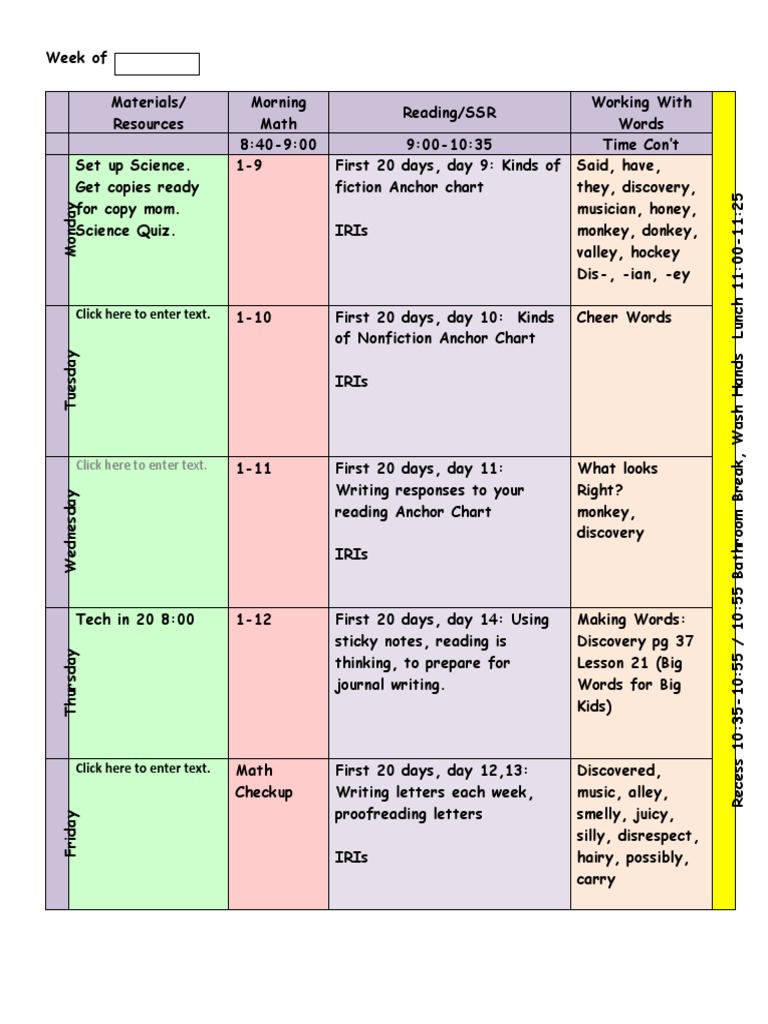 Lesson Plans Week 3 | PDF