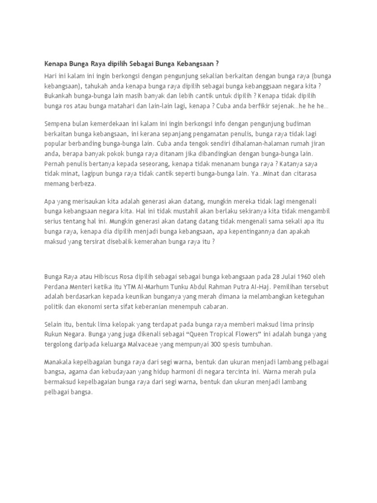 Kenapa Bunga Raya Dipilih Sebagai Bunga Kebangsaan | PDF