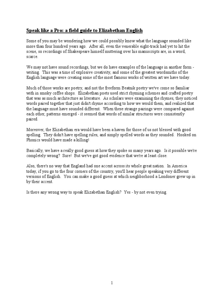 Elizabethan Language | PDF | Thou | English Language