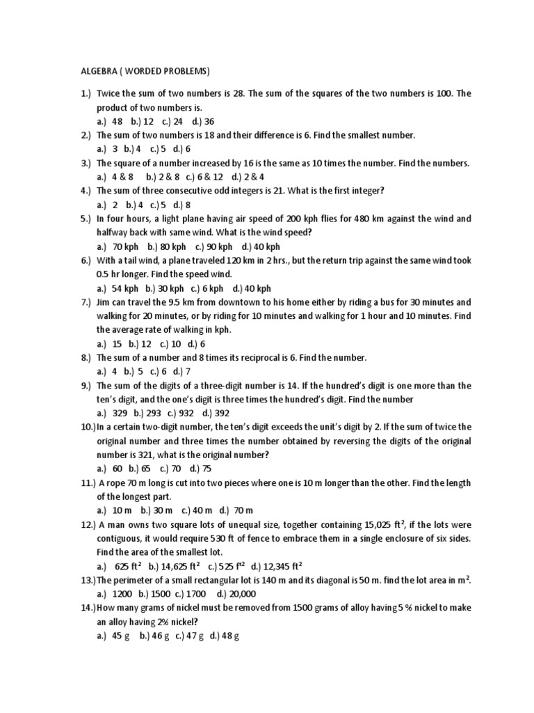 ALGEBRA Worded Problem | PDF | Teaching Mathematics | Science