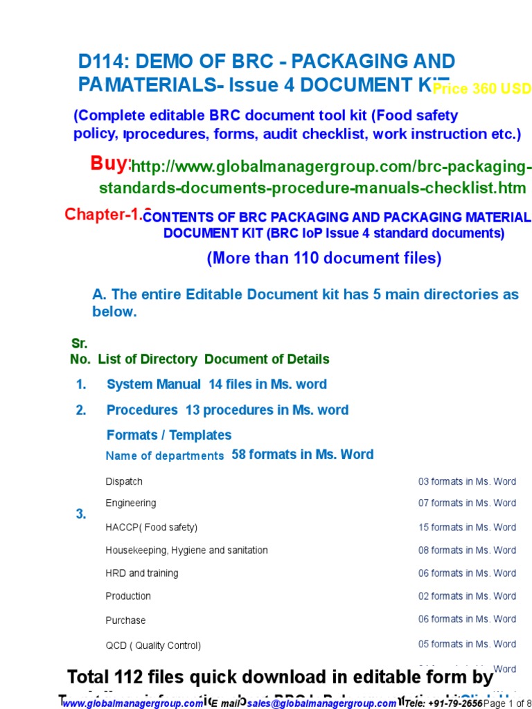 BRC Packaging Document Kit | PDF | Packaging And Labeling | Hygiene