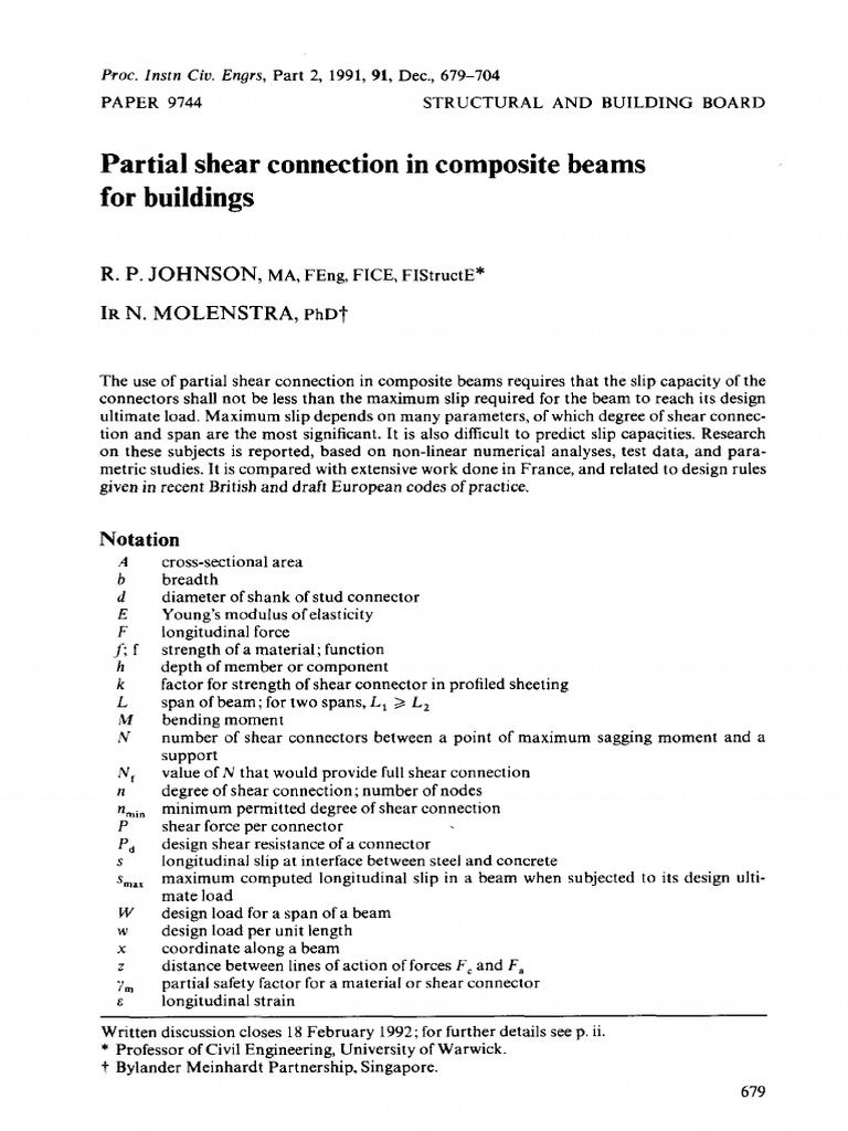 Partial Shear Connection in Composite Beams For Buildings | PDF | Bending | Beam (Structure)