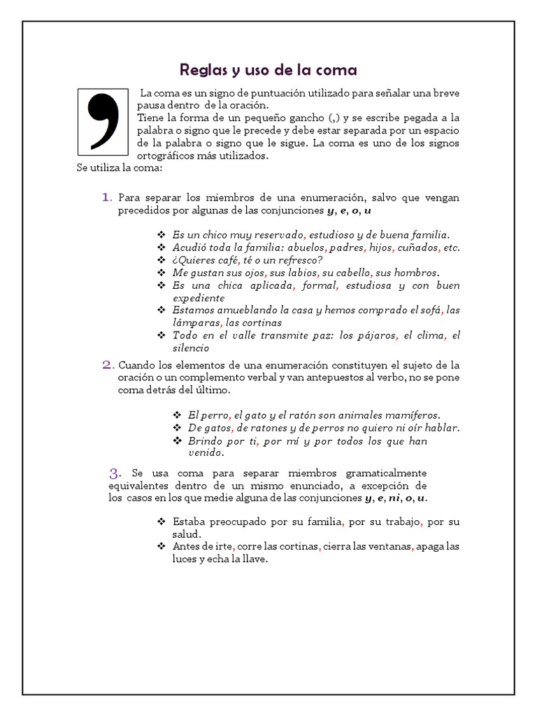 Reglas y Uso de La Coma | Coma | Reglas