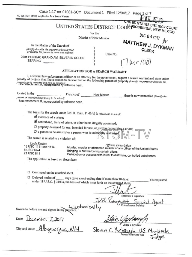 FBI Search Warrant - BP Agent Death - Copy Courtesy of KTSM NBC9 El ...