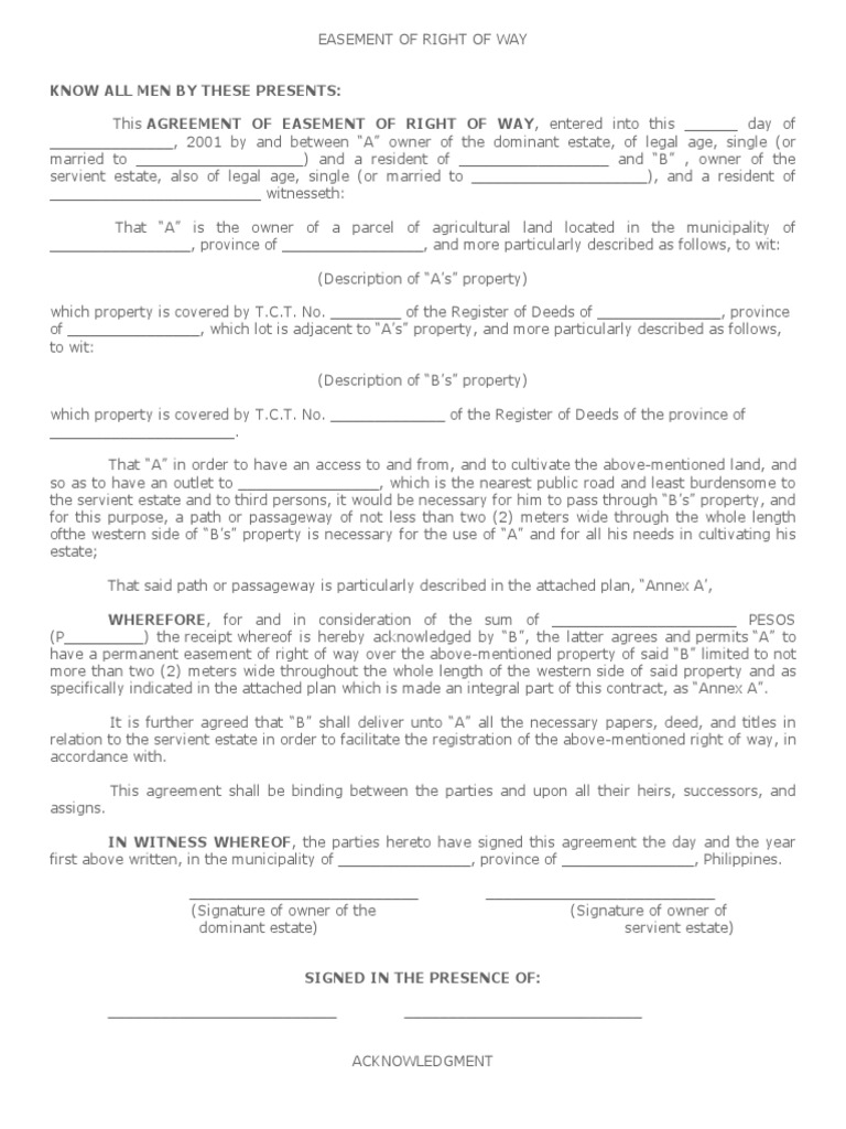 Easement of Right of Way | Download Free PDF | Easement | Land Lot