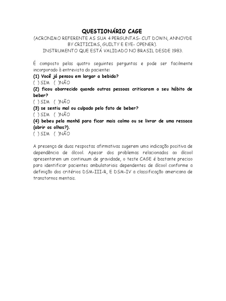 Questionário Cage | PDF