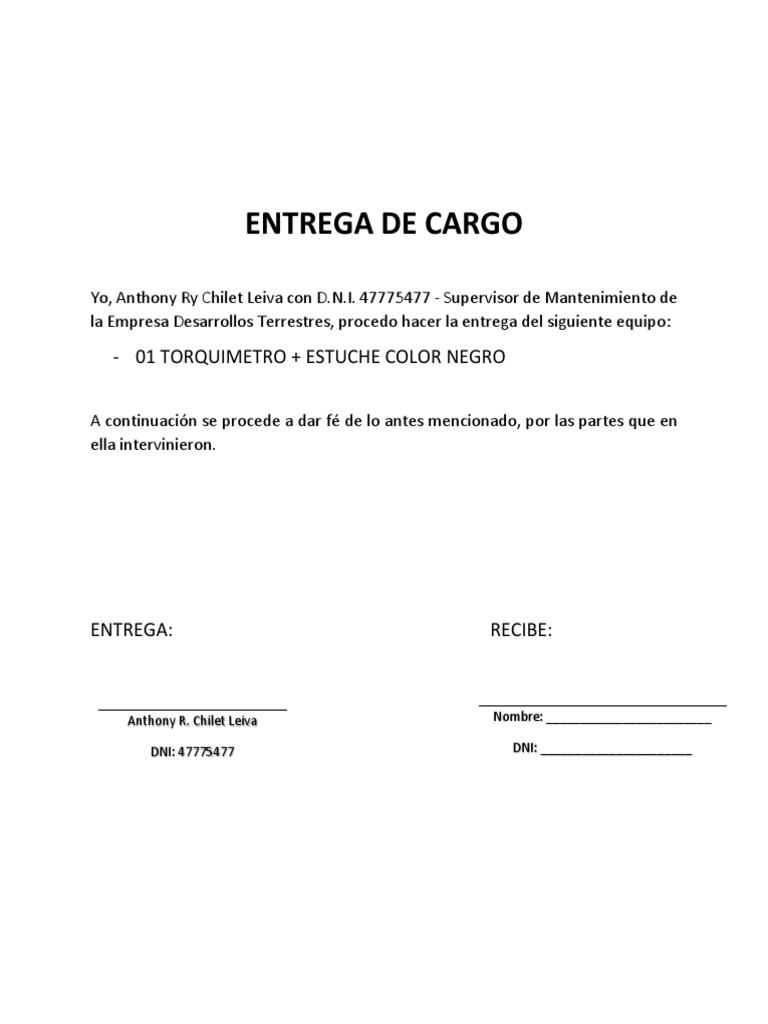 Entrega de Cargo - Modelo | PDF