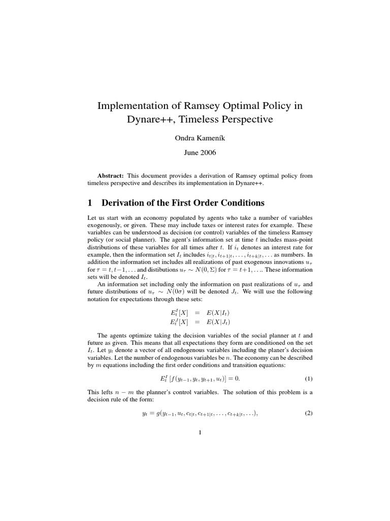 Dynare Ramsey | PDF | Variable (Mathematics) | Mathematical Concepts