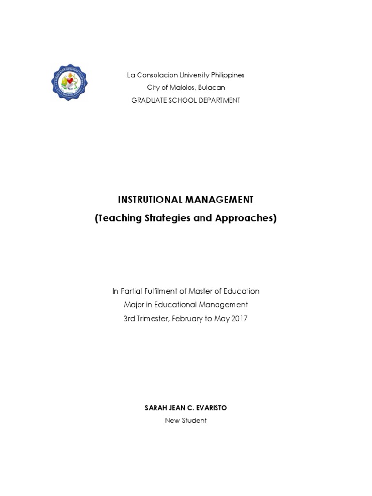 Educ 213 Instructional Management | PDF | Teachers | Inductive Reasoning