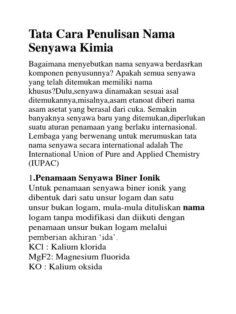 Tata Cara Penulisan Nama Senyawa | PDF Tata Cara Penulisan Nama Senyawa | PDF